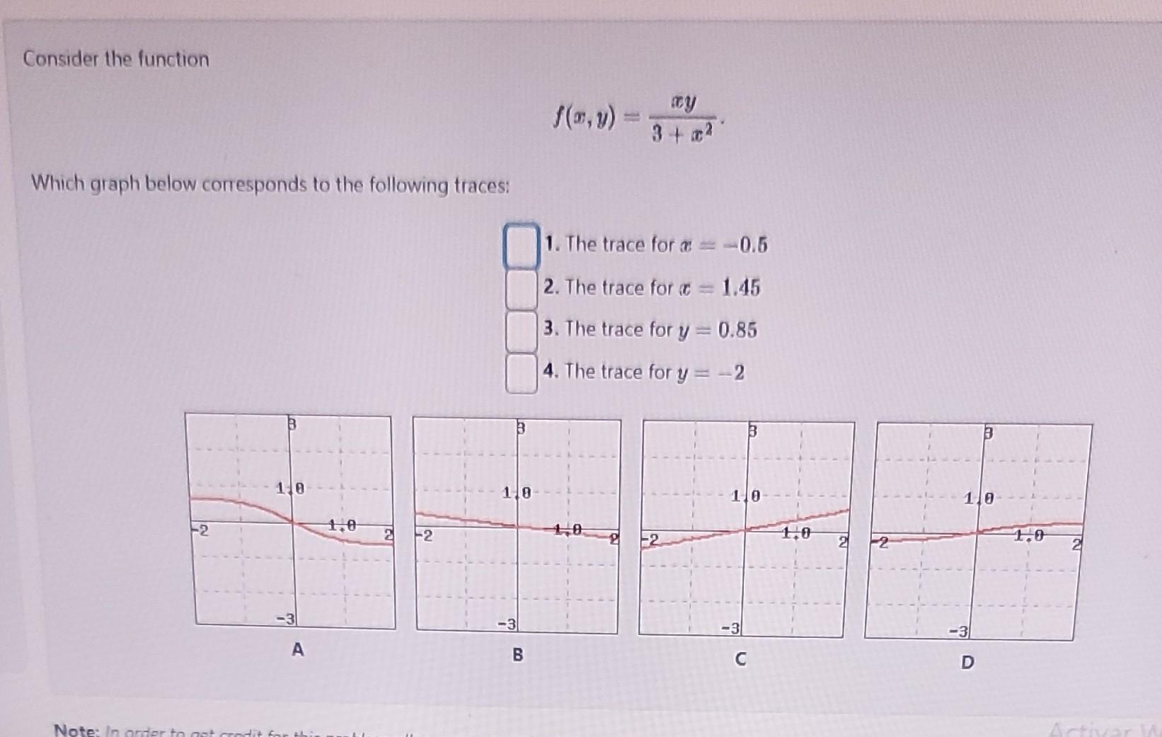 Solved Consider the function f(x,y)=3+x2xy. Which graph | Chegg.com