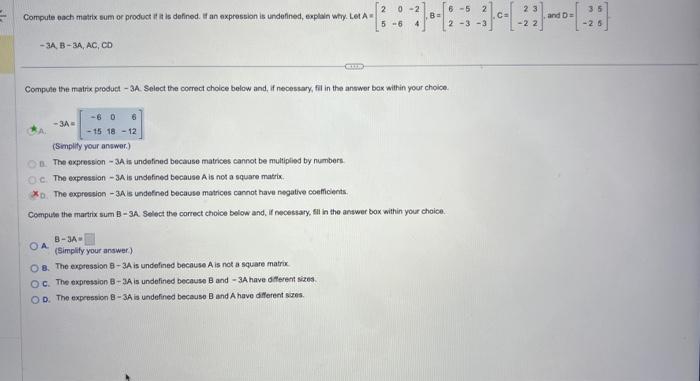 Solved −3 A, B−3 A,AC,CD Compule the matrix product - 3A. | Chegg.com