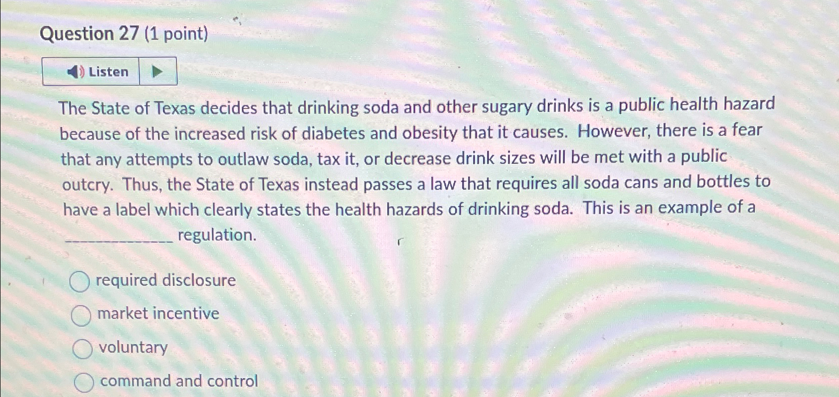 Solved Question 27 (1 point)ListenThe State of Texas | Chegg.com Solved Question 27 (1 point)ListenThe State of Texas | Chegg.com