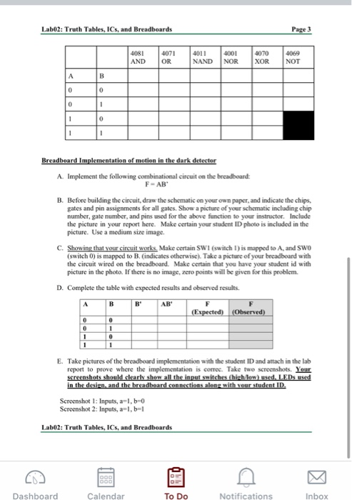 Lab02: Truth Tables, ICs, and Breadboards Page 3 4081 | Chegg.com