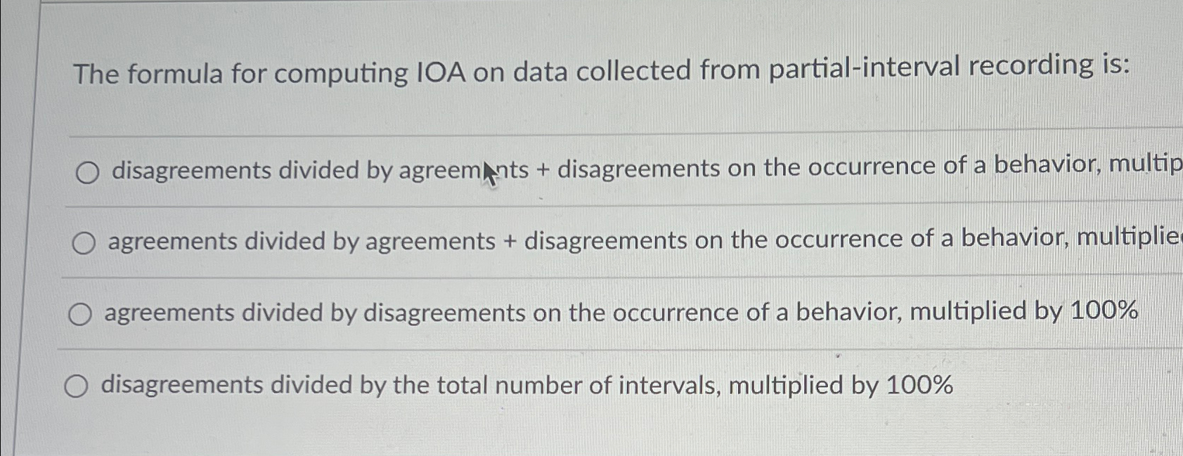 Solved The formula for computing IOA on data collected from | Chegg.com