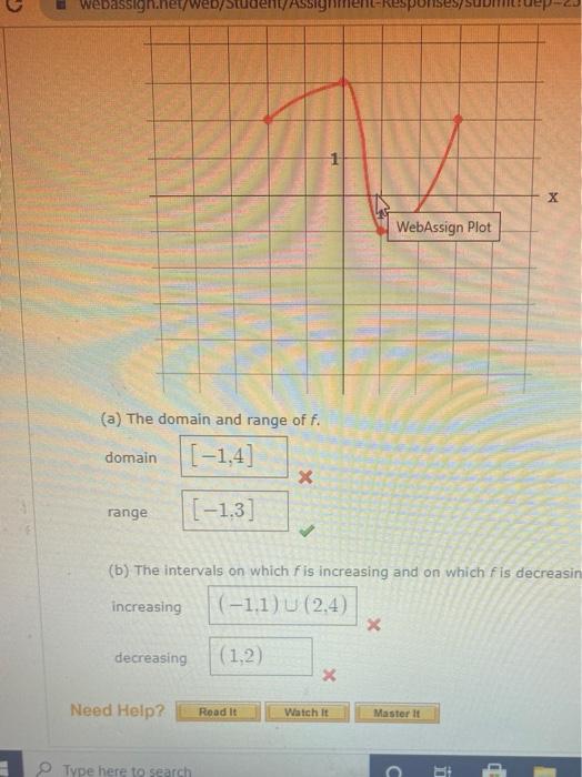 Solved webassign.net 1 х WebAssign Plot (a) The domain and | Chegg.com