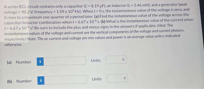 Solved A series RCL circuit contains only a capacitor | Chegg.com