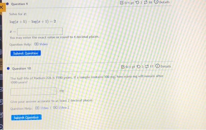Solved Solve for x : log(x+5)−log(x+1)=2x= You may enter the | Chegg.com