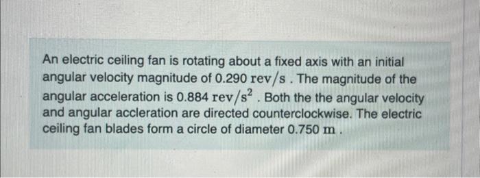 Solved An electric ceiling fan is rotating about a fixed | Chegg.com