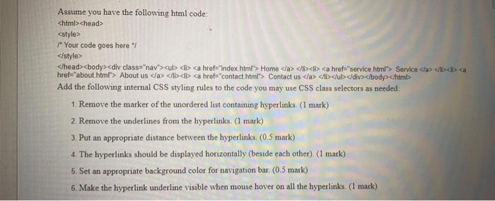 Solved Assume you have the following html code: chead> | Chegg.com