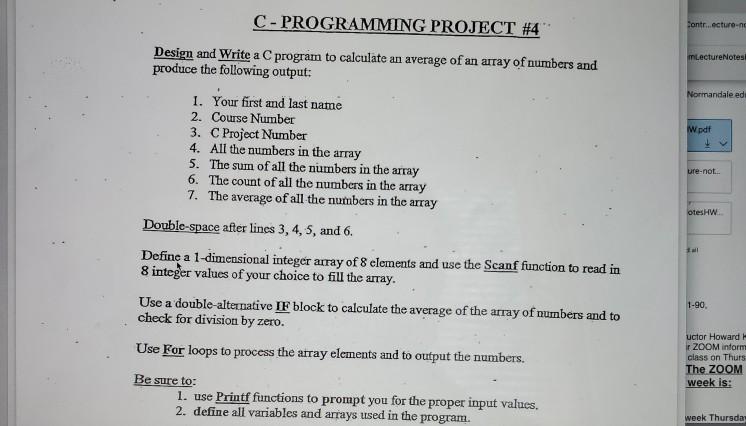 Solved C - PROGRAMMING PROJECT #4 Contr...ecture.no Design | Chegg.com