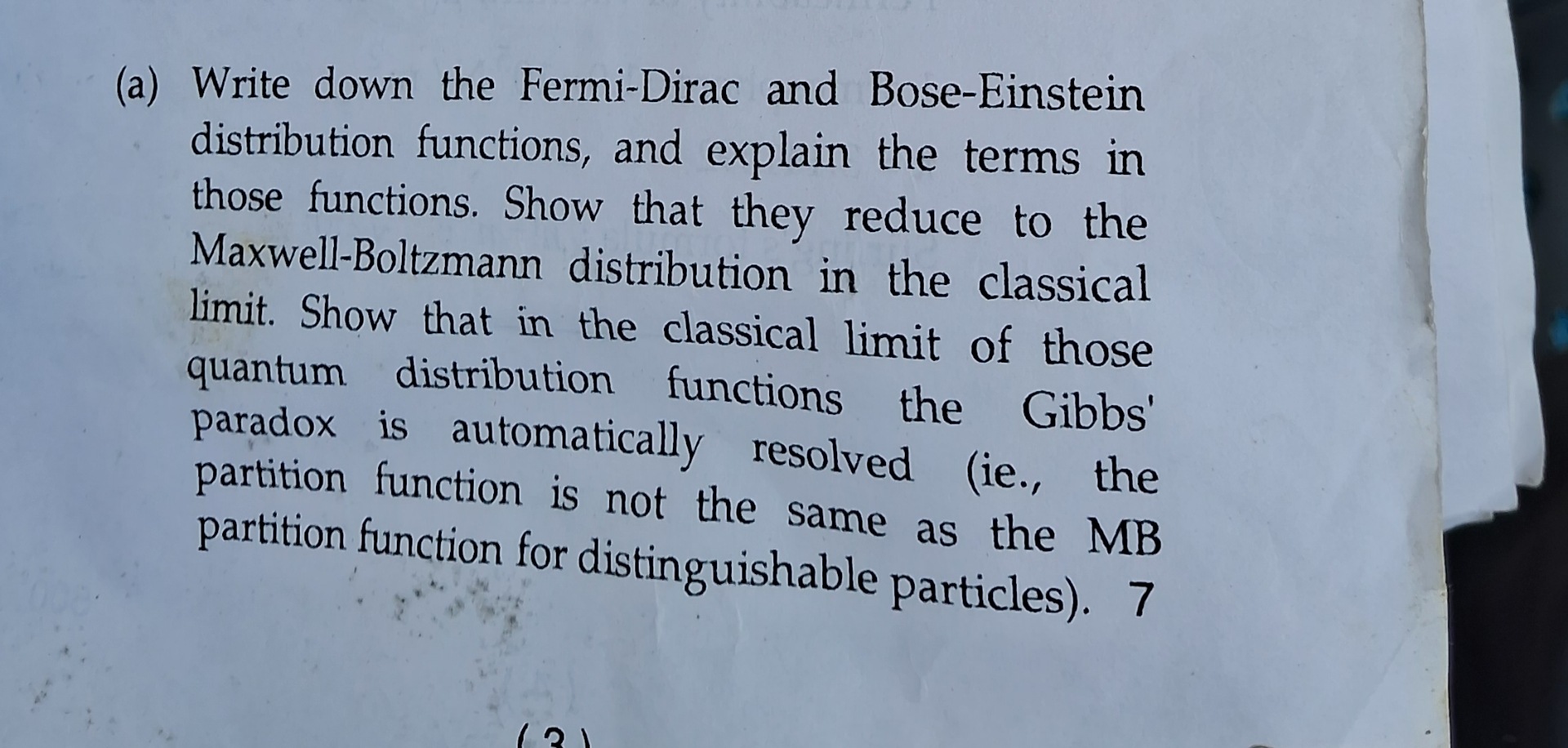 Solved (a) ﻿Write down the Fermi-Dirac and Bose-Einstein | Chegg.com