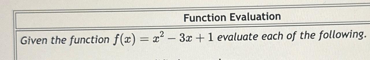 Solved Function Evaluationgiven The Function F X X2 3x 1