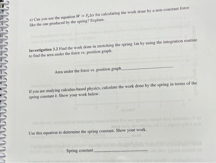 Solved Investigation 3 Work Done by a Non-constant Force A | Chegg.com