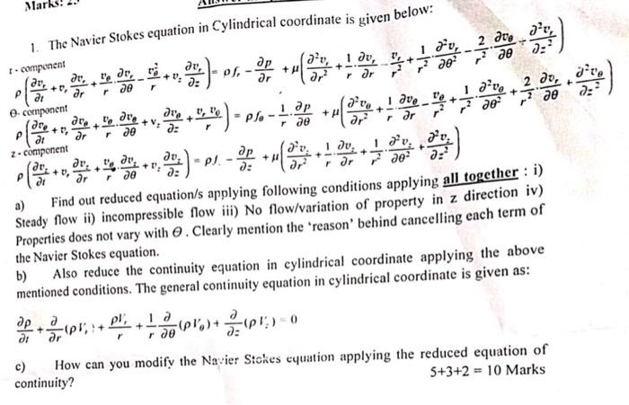 Solved 1. The Navier Stokes equation in Cylindrical | Chegg.com