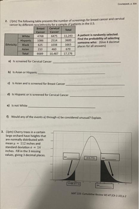 Solved 2. (7pts) The following table presents the number of | Chegg.com