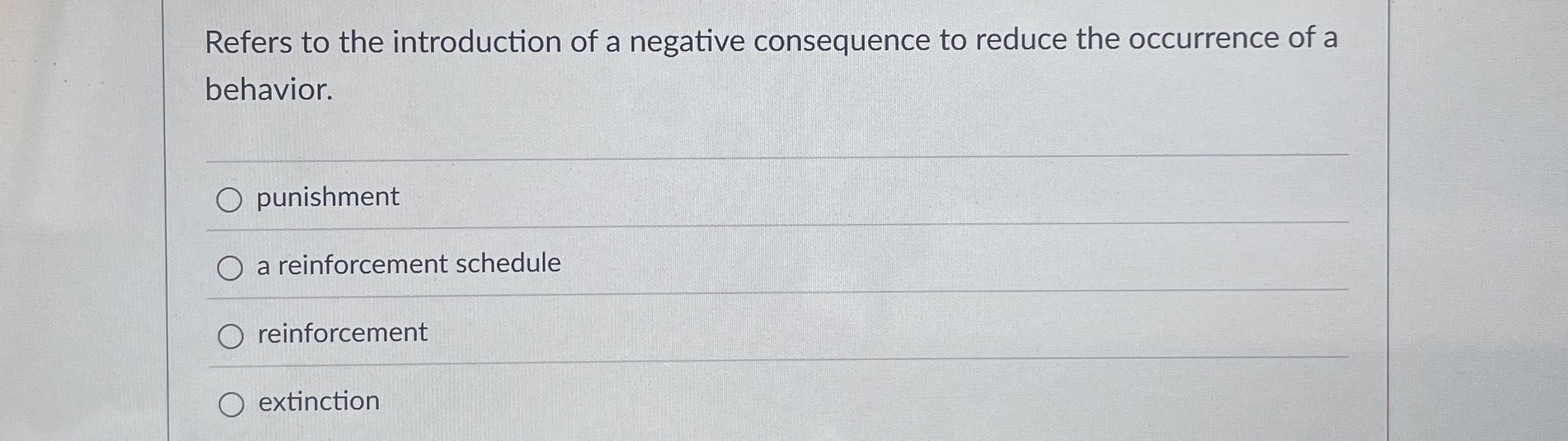 Solved Refers to the introduction of a negative consequence | Chegg.com