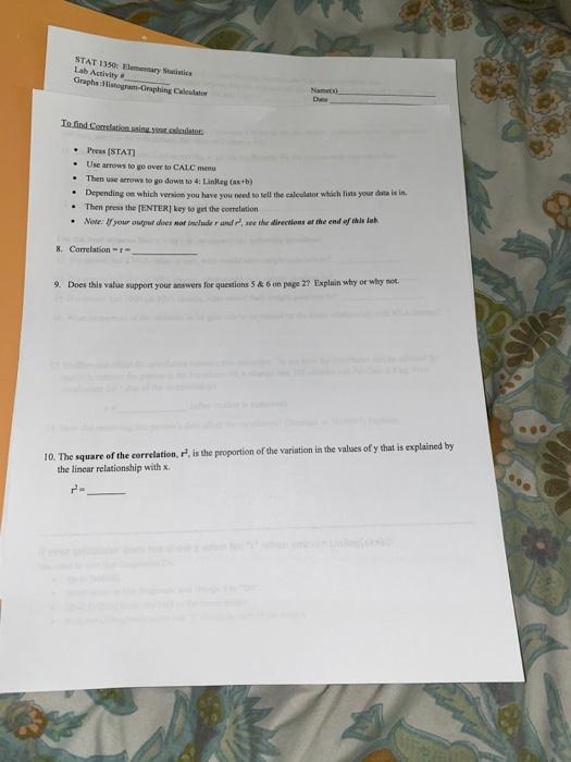 STAT 1350 Elementary Statistics Correlation and | Chegg.com