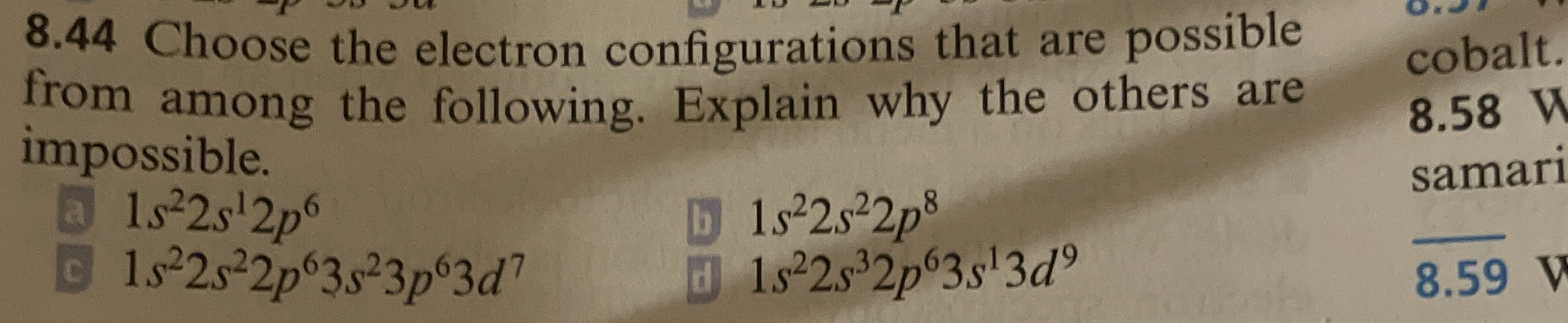 Solved 8.44 ﻿Choose the electron configurations that are | Chegg.com