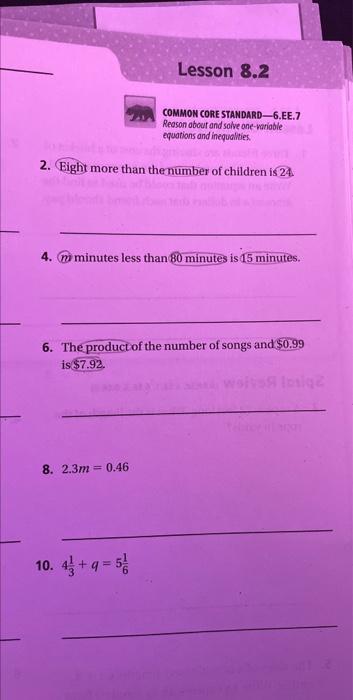 Solved COMMON CORE STANDARD - 6.EE.7 Reason obcut and solve | Chegg.com