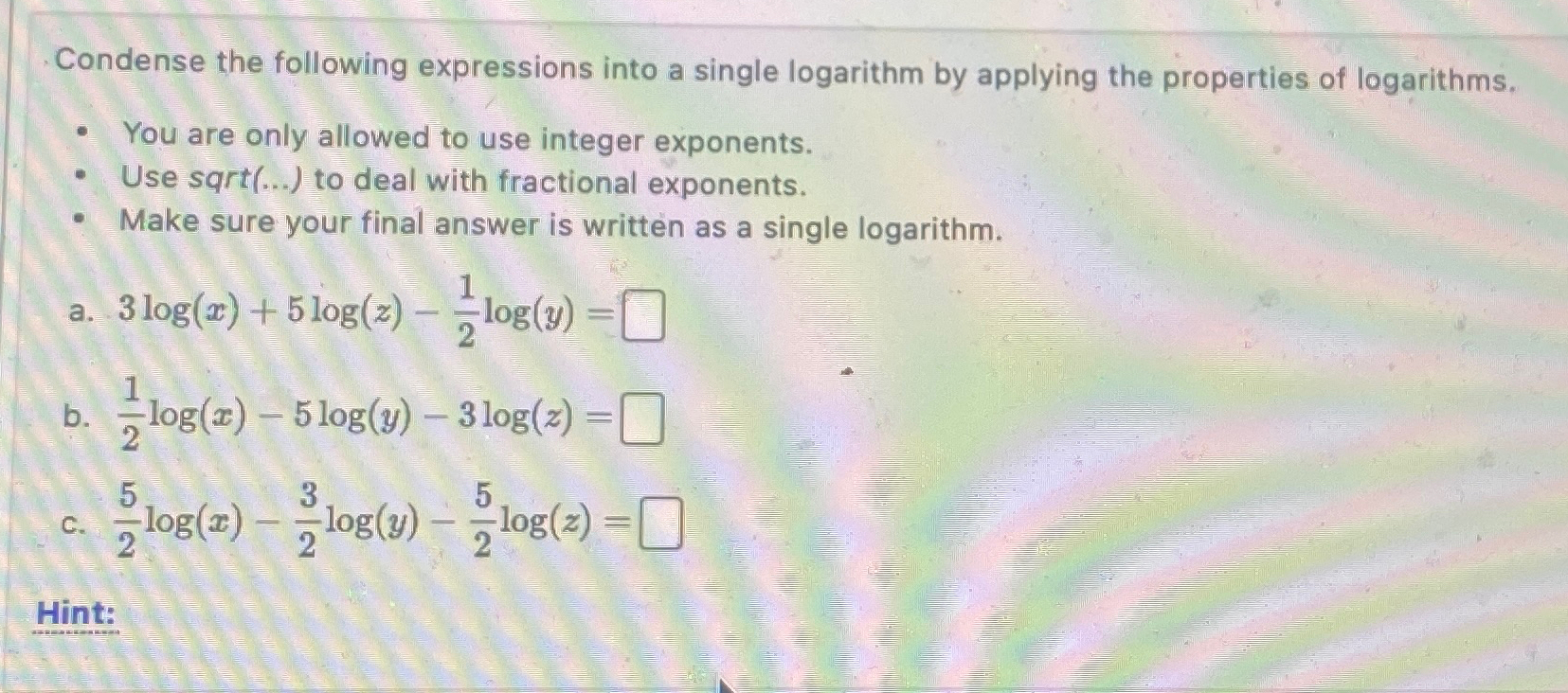 Solved Condense the following expressions into a single | Chegg.com