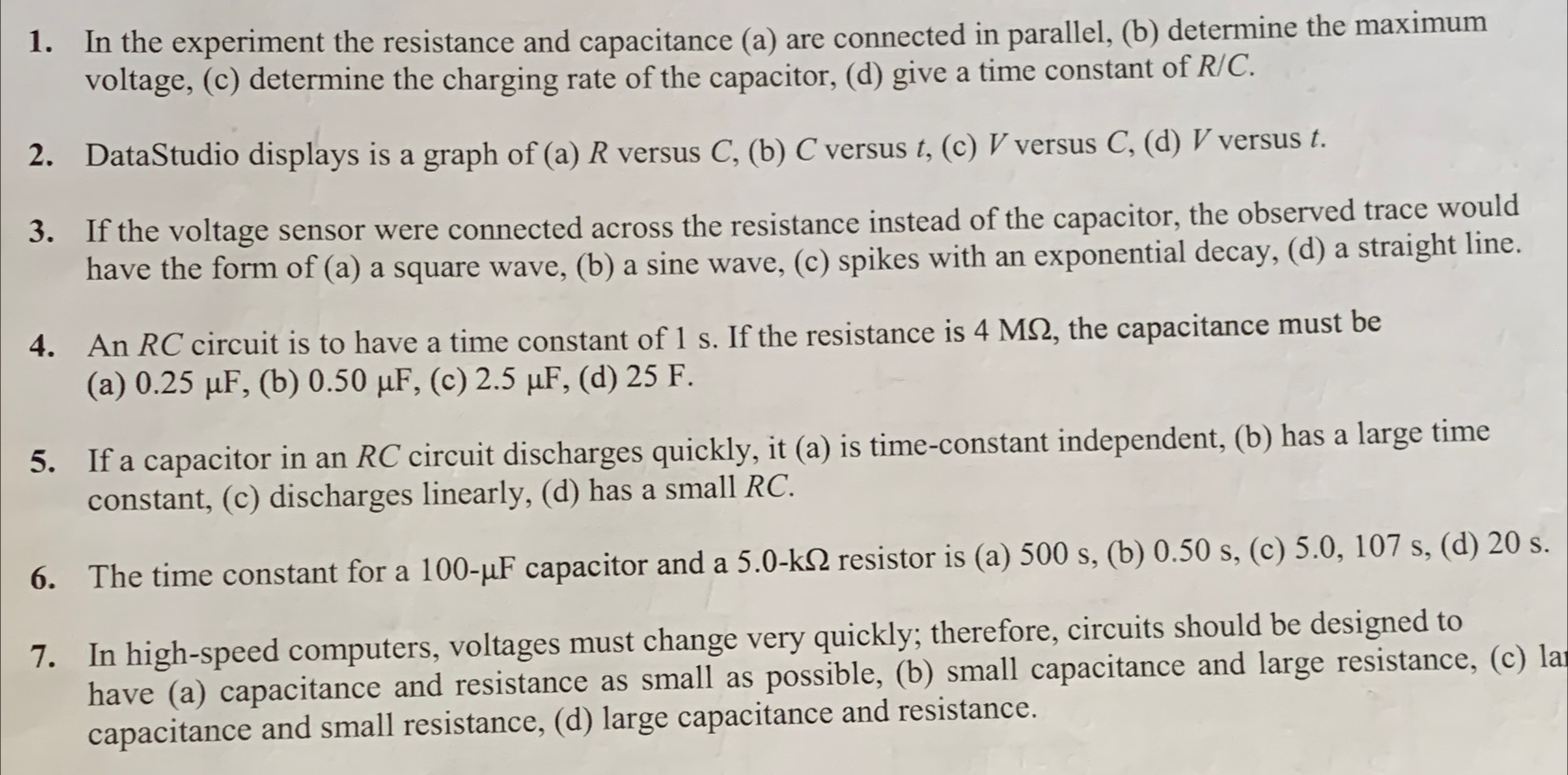 Solved In the experiment the resistance and capacitance (a) | Chegg.com