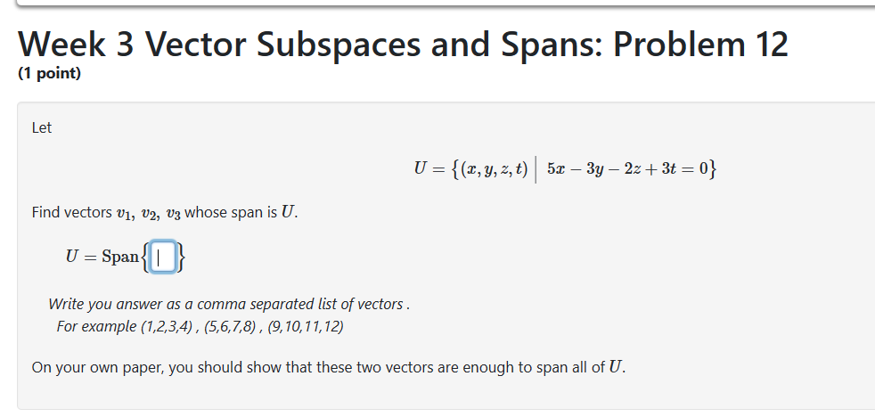 Solved Week 3 ﻿Vector Subspaces and Spans: Problem 12(1 | Chegg.com