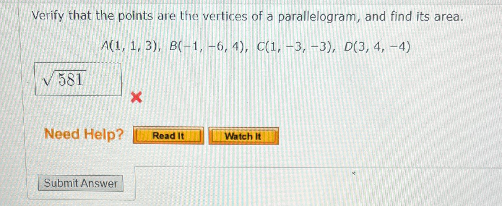 Solved Verify that the points are the vertices of a | Chegg.com
