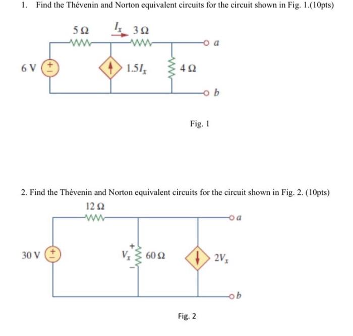 Solved 1. Find the Thévenin and Norton equivalent circuits | Chegg.com