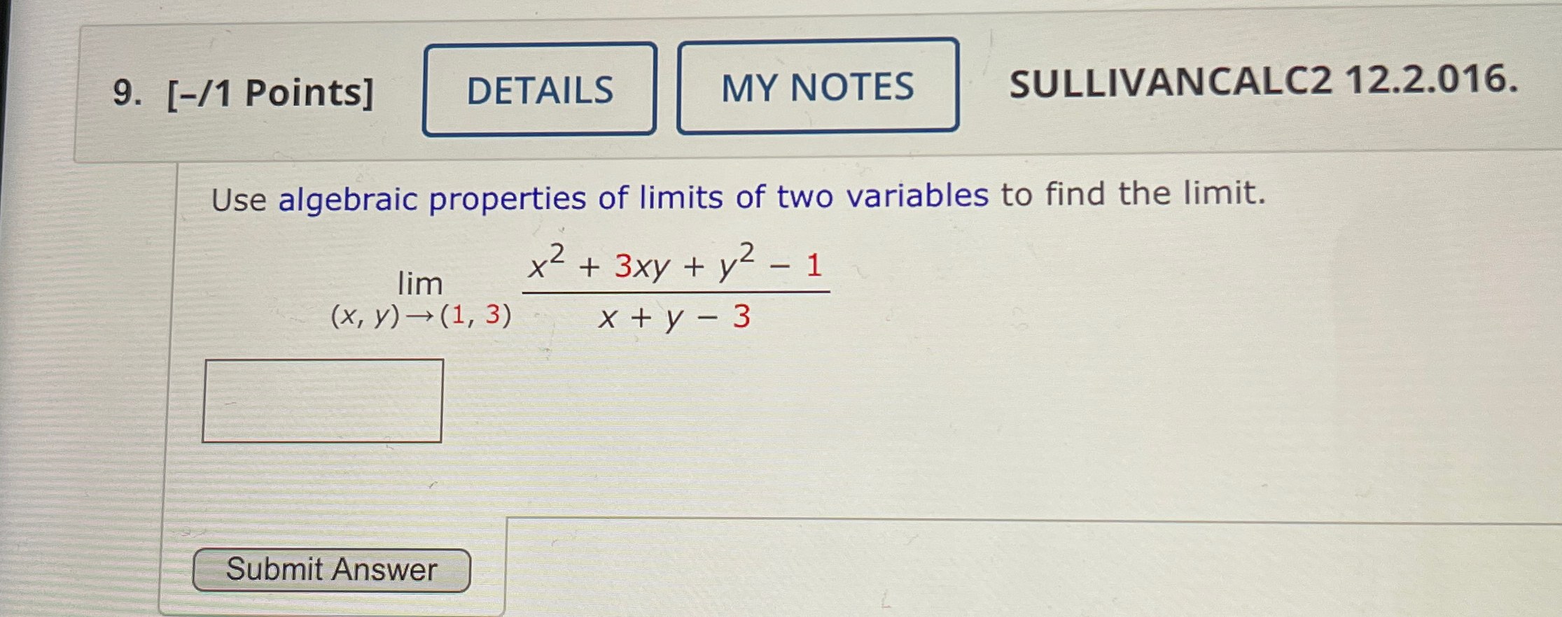 Solved [-/1 ﻿Points]SULLIVANCALC2 12.2.016.Use algebraic | Chegg.com