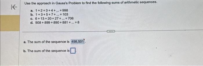Solved Use the approach in Gauss's Problem to find the | Chegg.com