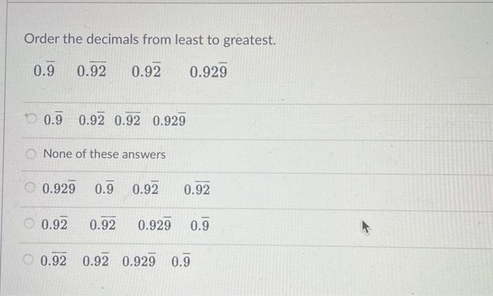 Solved Order the decimals from least to greatest. | Chegg.com