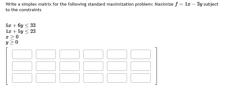 Solved Write a simplex matrix for the following standard | Chegg.com