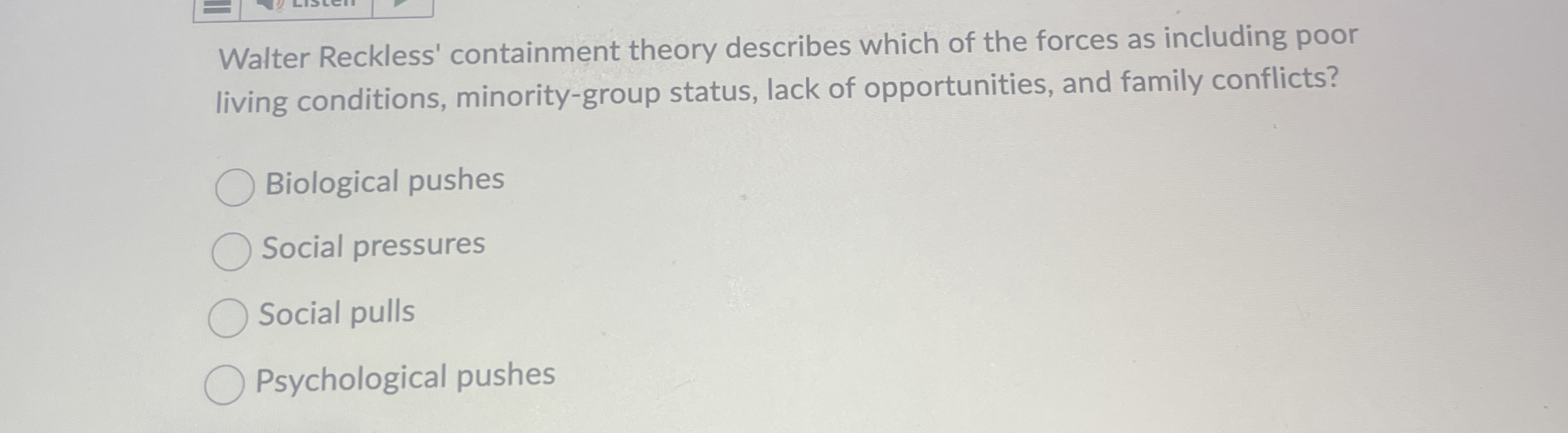 Solved Walter Reckless' containment theory describes which | Chegg.com