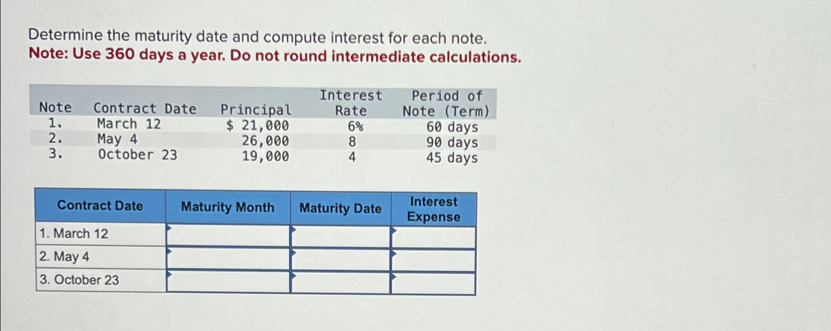 Solved Determine the maturity date and compute interest for | Chegg.com