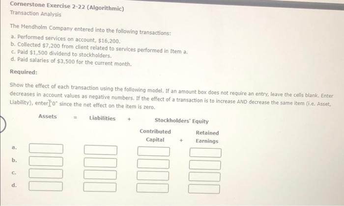 Solved Cornerstone Exercise 2-22 (Algorithmic) Transaction | Chegg.com