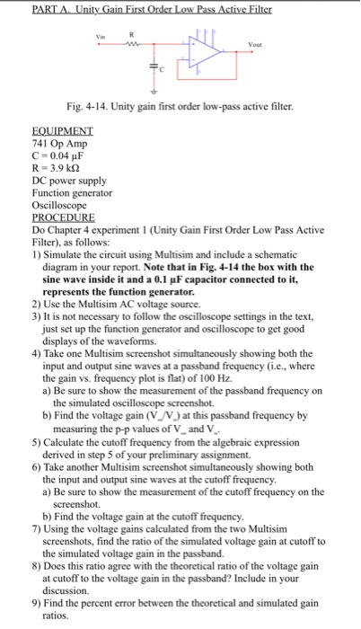 Solved PART A. Unity Gain First Order Low Pass Active Filter | Chegg.com