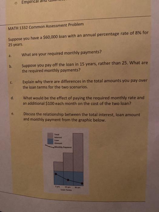 Solved o Empirical MATH 1332 Common Assessment Problem | Chegg.com