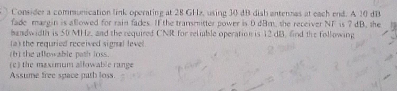 Consider a communication link opsating at 28GH, using | Chegg.com