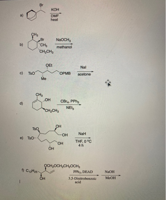 Solved Br KOH DMF heat CHE Br b) **CH NaOCHE methanol CH2CH3 | Chegg.com