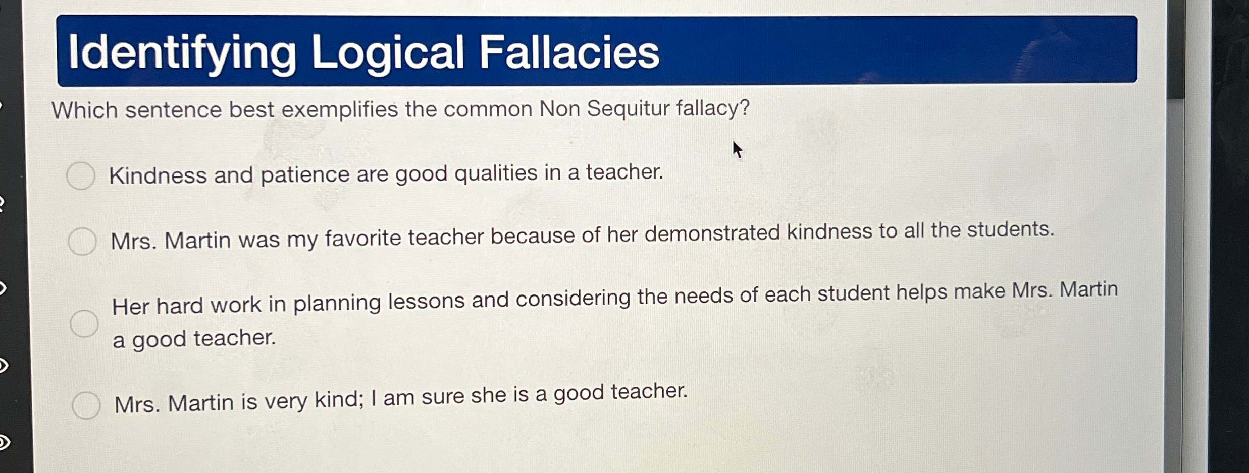 Solved Identifying Logical FallaciesWhich sentence best | Chegg.com