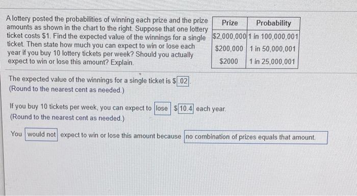 Solved A lottery posted the probabilities of winning each | Chegg.com