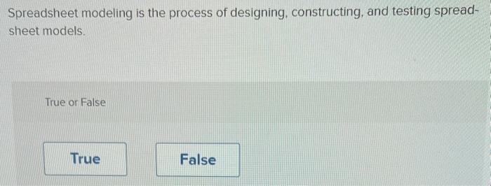 Solved Spreadsheet modeling is the process of designing, | Chegg.com