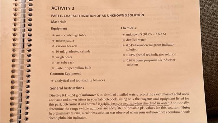 ACTIVITY 3 PART E. CHARACTERIZATION OF AN UNKNOWN S | Chegg.com