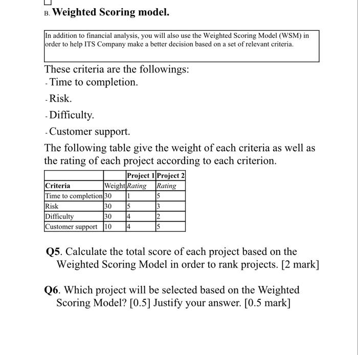 Solved B. Weighted Scoring model. In addition to financial | Chegg.com Solved B. Weighted Scoring model. In addition to financial | Chegg.com