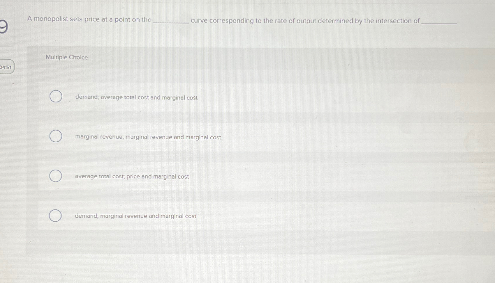 Solved A monopolist sets price at a point on the curve | Chegg.com