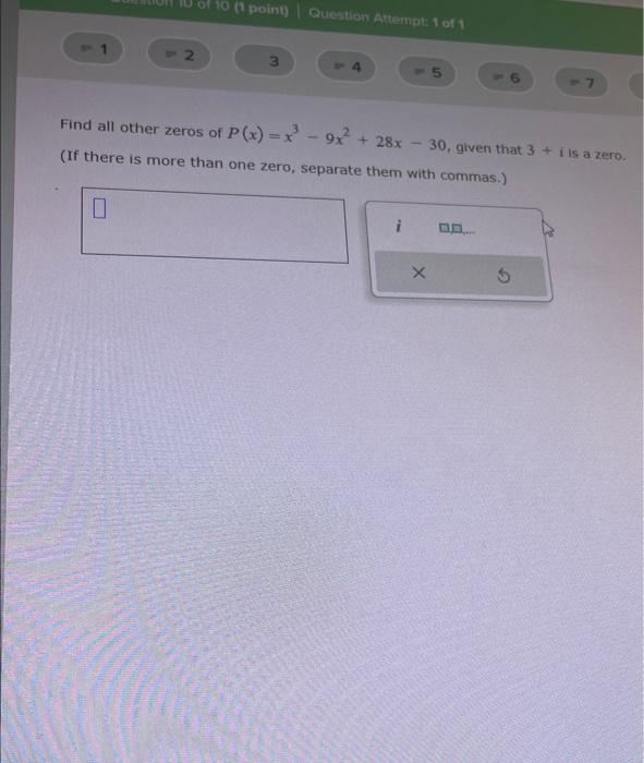 Solved Find all other zeros of P(x)=x3−9x2+28x−30, given | Chegg.com