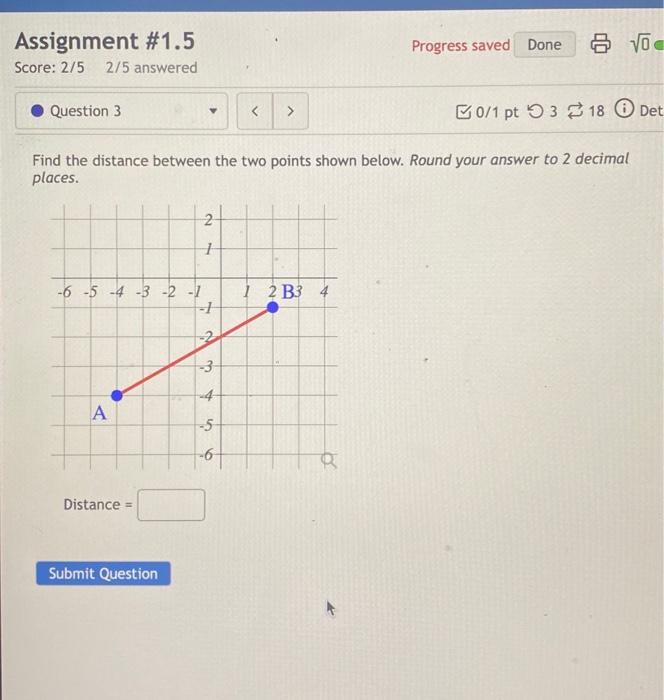 Solved Find the distance between the two points shown below. | Chegg.com