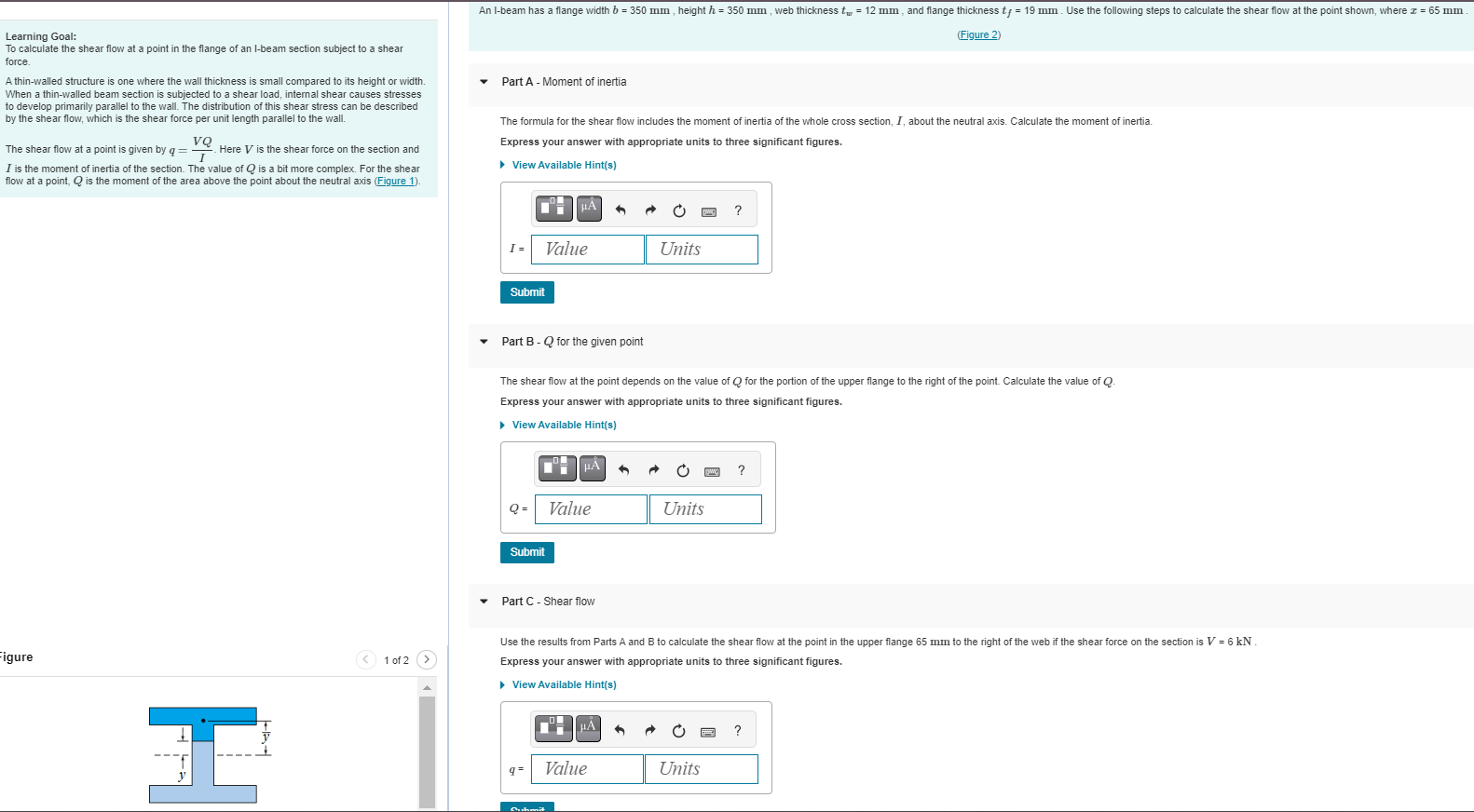Solved An I-beam has a flange width b=350mm, ﻿height | Chegg.com