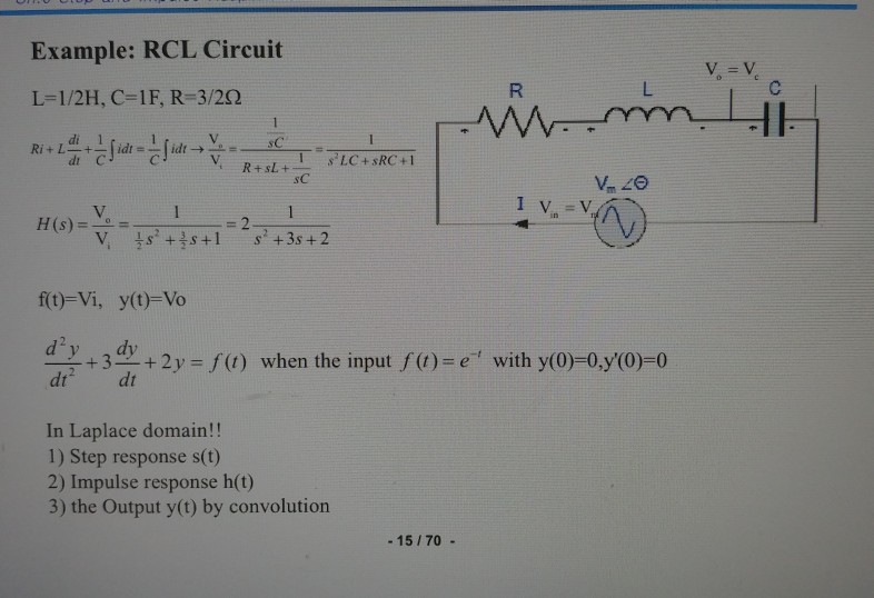 Solved vec Example: RCL Circuit L=1/2H, C=1F, R=3/222 Ri+ La | Chegg.com