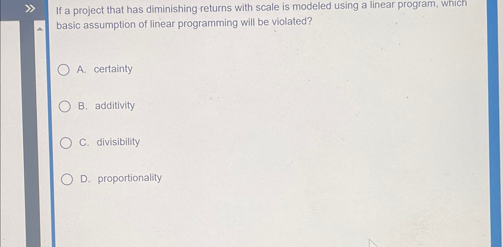 Solved If a project that has diminishing returns with scale | Chegg.com