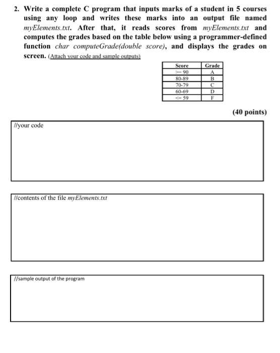 Solved 2. Write a complete C program that inputs marks of a | Chegg.com