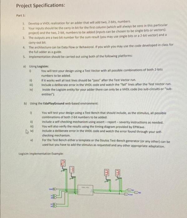 Project Specifications: Part 1: 1. Develop a VHOL | Chegg.com