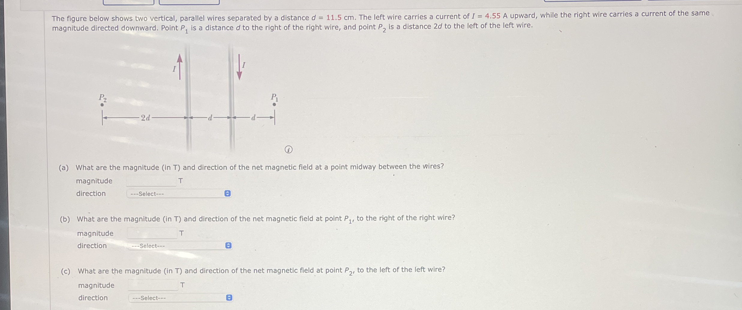 Solved magnitude directed downward. Point P1 ﻿is a distance | Chegg.com
